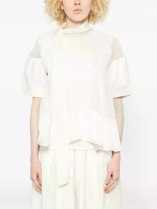 Sacai Panelled Top With Pussy-bow - Neutrals