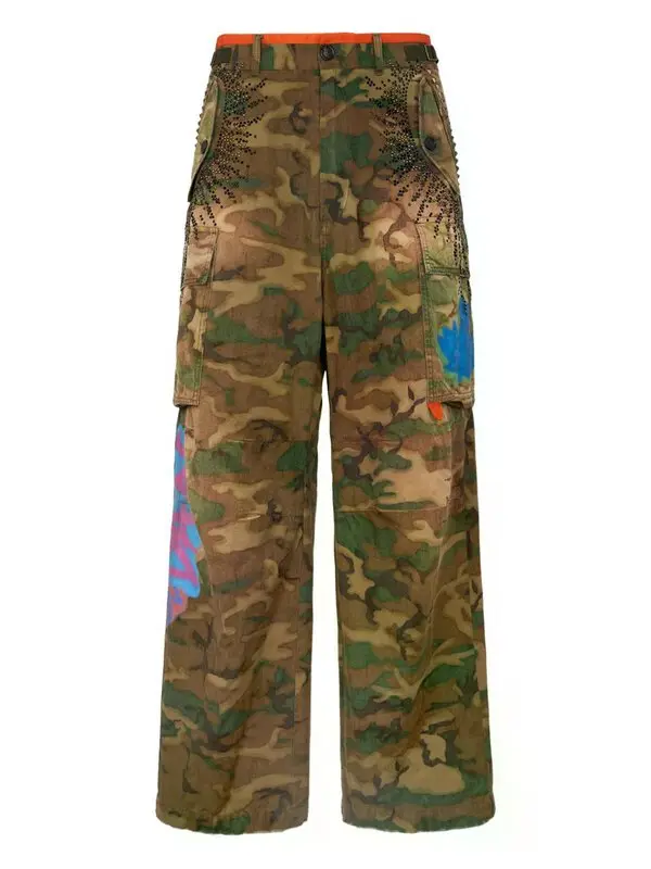 Dsquared2 Camouflage Cargo Trousers With Stud Embellishment