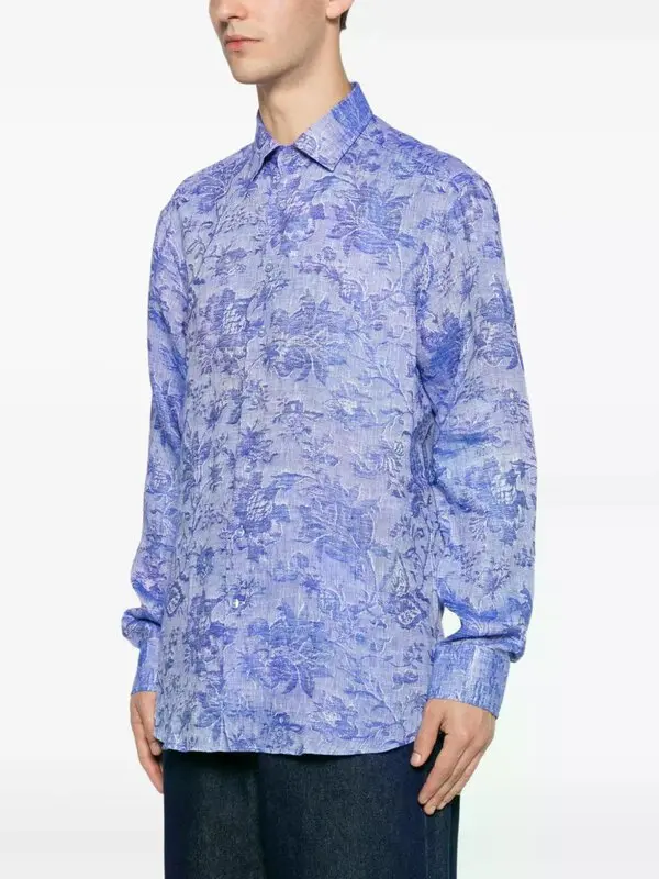 Etro Floral-print Slub-texture Shirt
