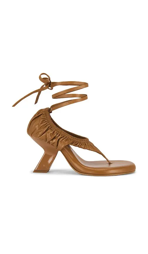 NORA LOZZA Ruched Leather Ankle Tie Sandals