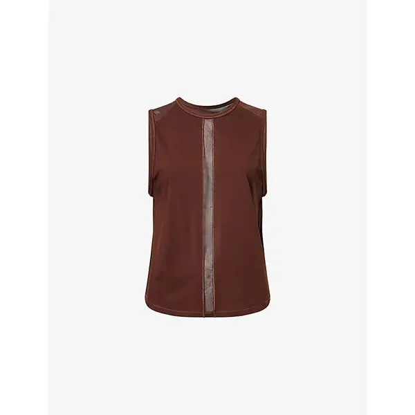 YOU Bowden Sheer-panel Stretch-jersey Vest Top - Potting Soil