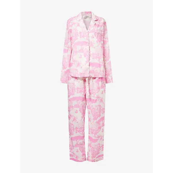 Desmond & Dempsey Printed Long-sleeve Cotton Pyjama Set - Loxodonta Pink