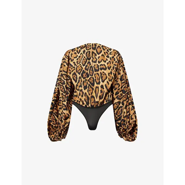 Alaïa Leopard-print Backless Nylon Body - Noir/caramel