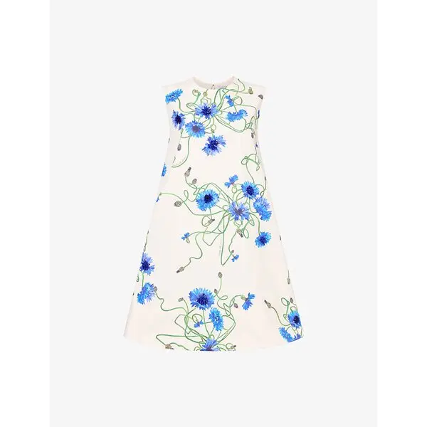 Stella McCartney Floral-print Cotton A-line Mini Dress - Cornflower