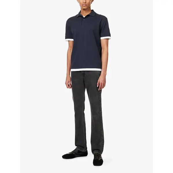 7 For All Mankind Double-layer Collared Cotton Polo Top