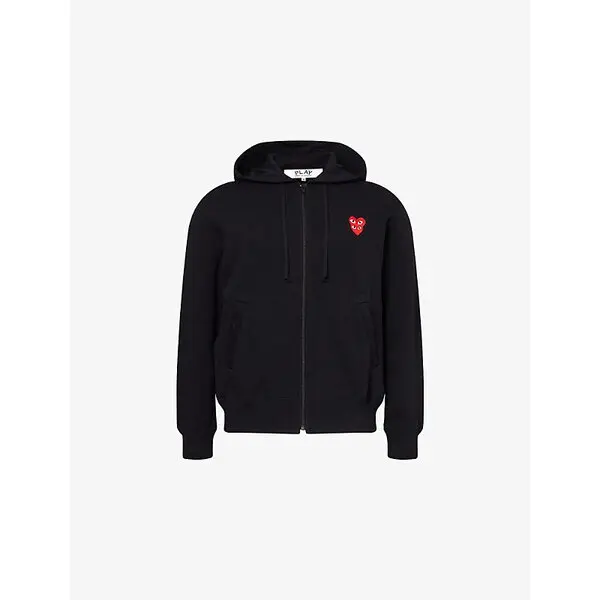 Play Comme Des Garcon Double-heart Embroidered Cotton Hoody - Black