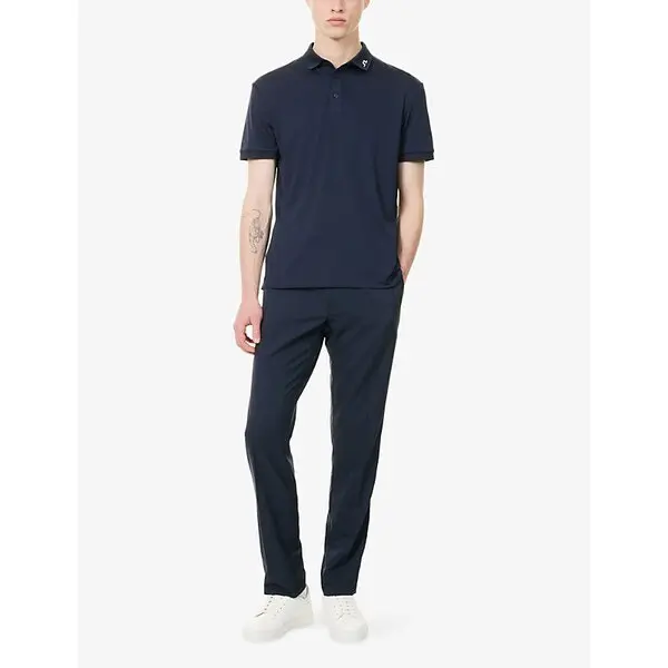 J. Lindeberg Kv Logo-embroidered Woven Polo Shirt - Navy