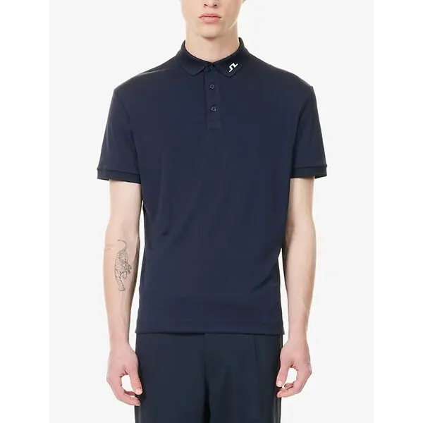 J. Lindeberg Kv Logo-embroidered Woven Polo Shirt - Navy