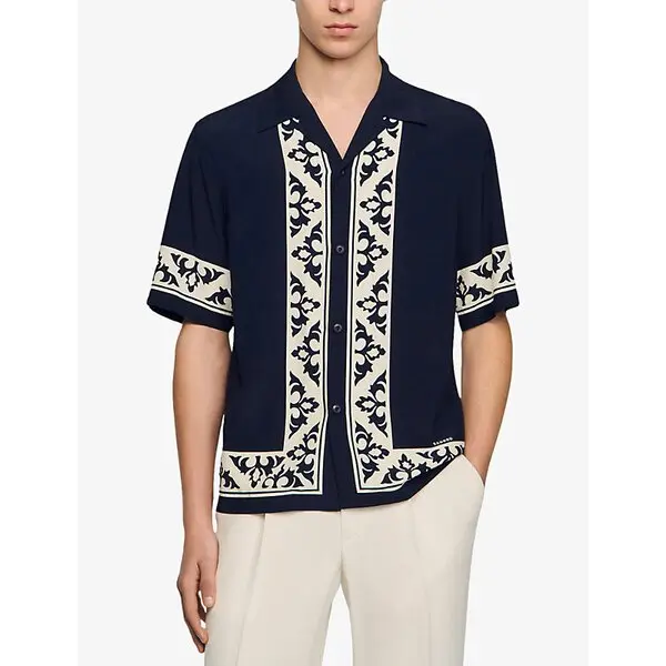 Sandro Contrast-print Relaxed-fit Woven Shirt