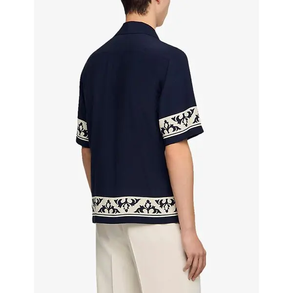 Sandro Contrast-print Relaxed-fit Woven Shirt