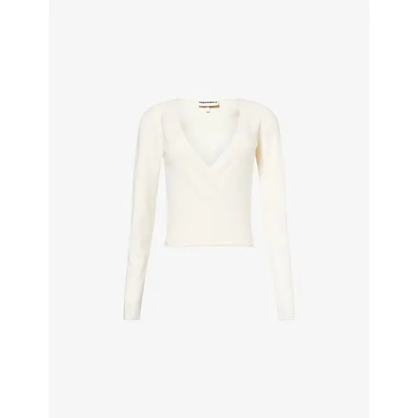 THE COUTURE CLUB Long-sleeve Knitted Wrap Cardigan - Offwhite