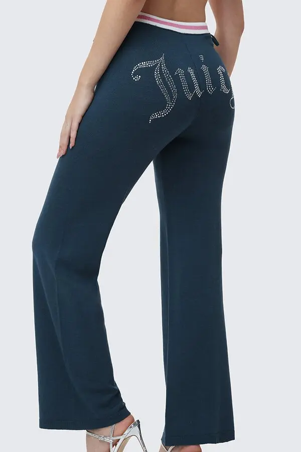Juicy Couture Wide-leg Pants With Rhinestone Logo - Dark Blue Combo