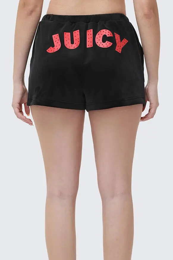 Juicy Couture Cherry Bling Velour Shorts - Liquorice