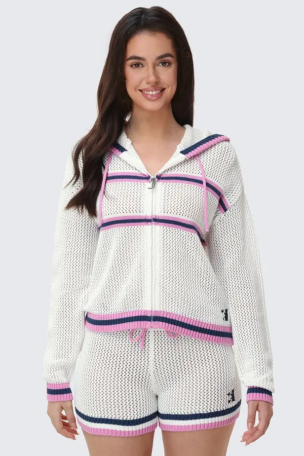Juicy Couture Mesh Zip-up Hoodie - Ivory Combo