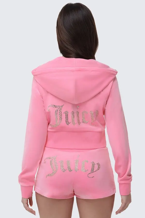 Juicy Couture Scottie Big Bling Velour Hoodie - Hot Hot