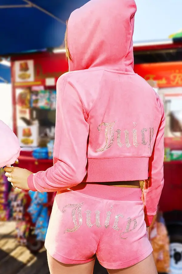 Juicy Couture Scottie Big Bling Velour Hoodie - Hot Hot