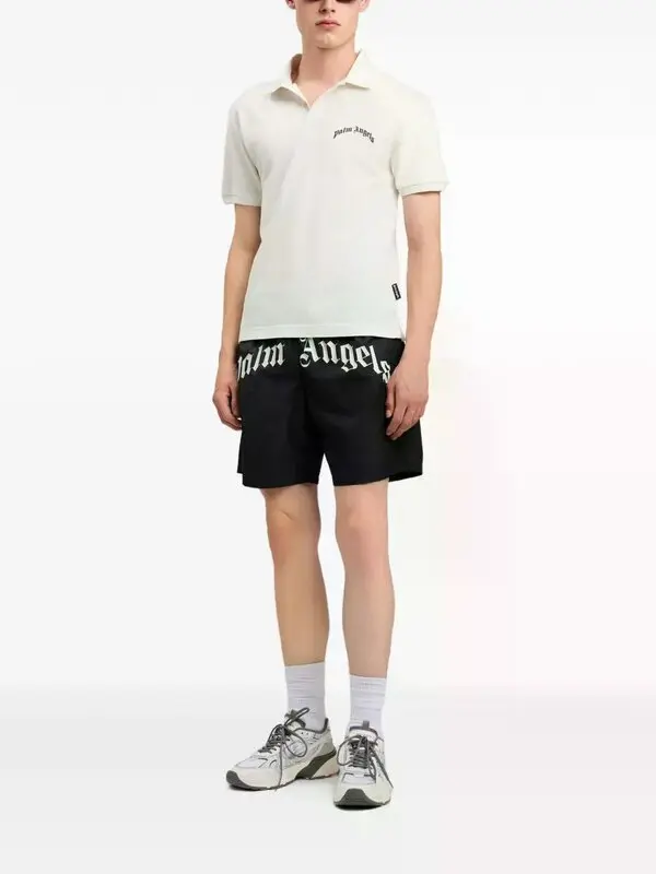 Palm Angels Curved Printed-logo Swim Shorts - Black