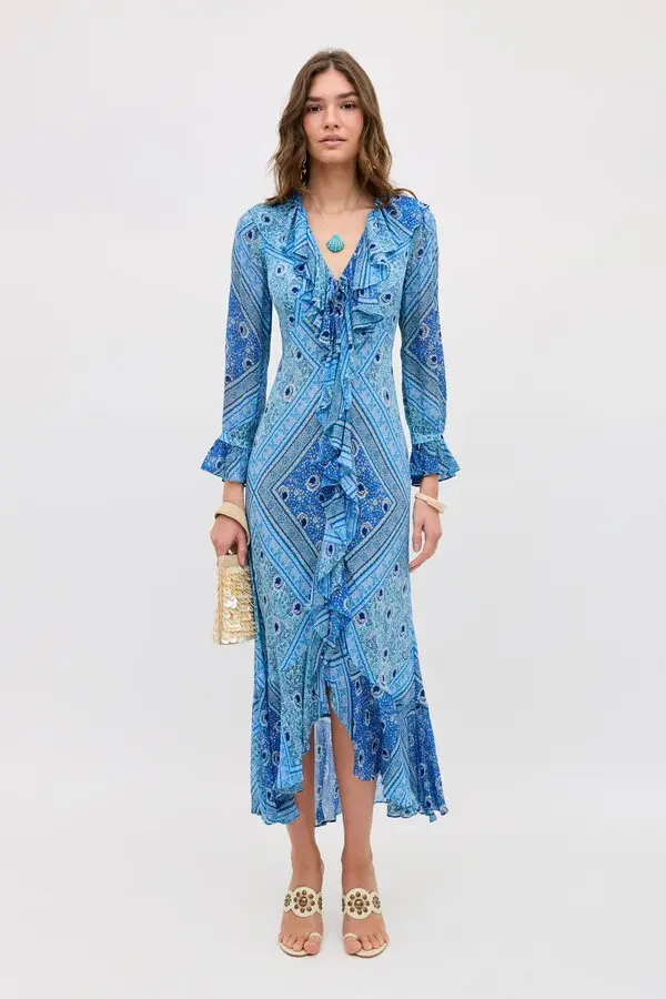 Rixo Gracye Boho Scarf - Blue