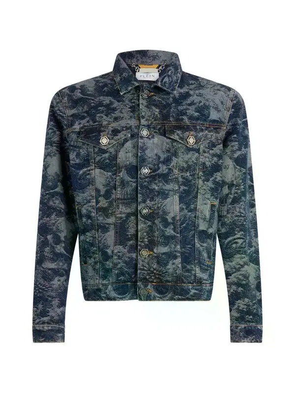 Philipp Plein Skull Print Denim Trucker Jacket