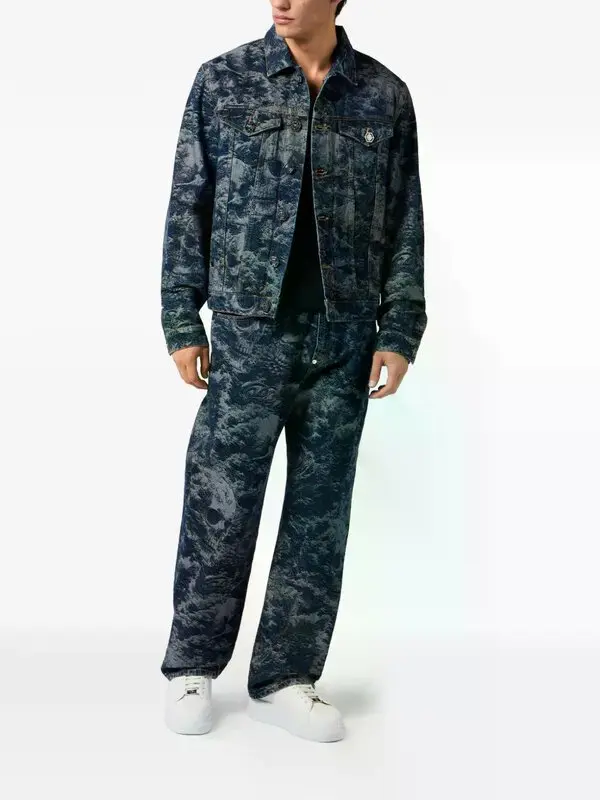 Philipp Plein Skull Print Denim Trucker Jacket