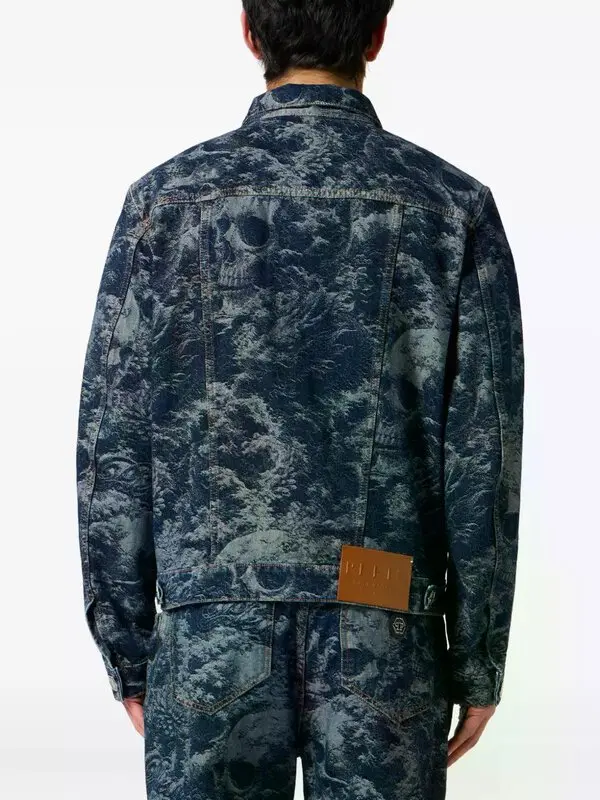Philipp Plein Skull Print Denim Trucker Jacket