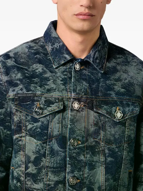Philipp Plein Skull Print Denim Trucker Jacket