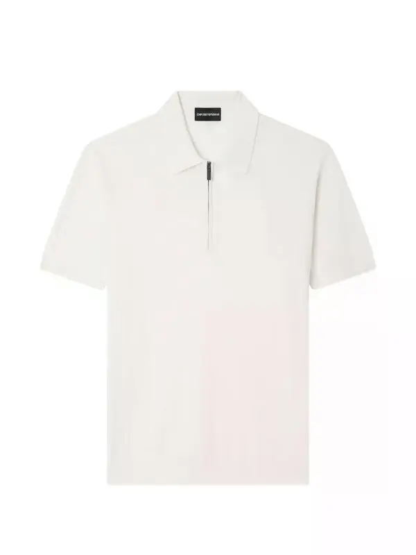 Emporio Armani Ribbed-knit Half-zip Polo Shirt - Neutrals