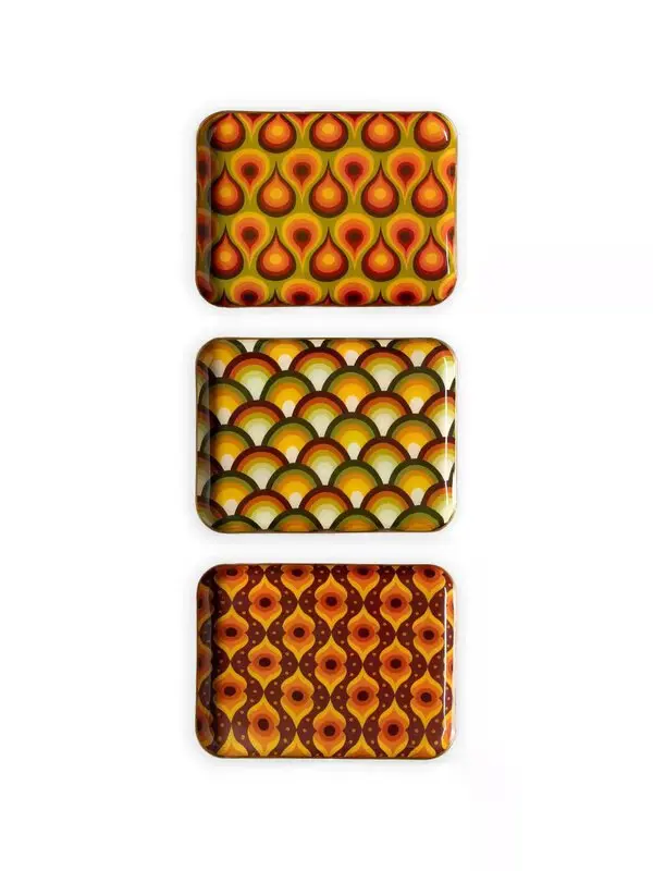 CU I SEEYOU Groovy Geometric-print Trays - Brown