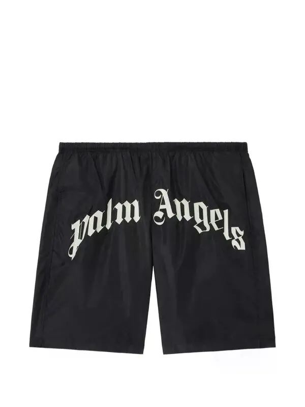 Palm Angels Curved Printed-logo Swim Shorts - Black