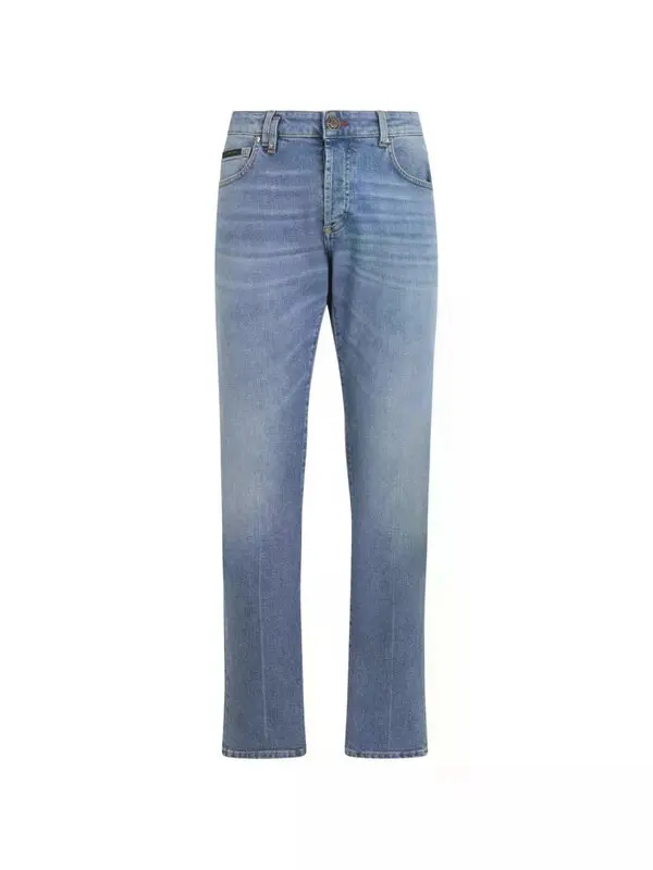 Philipp Plein Washed Denim Straight Leg Jeans - Blue