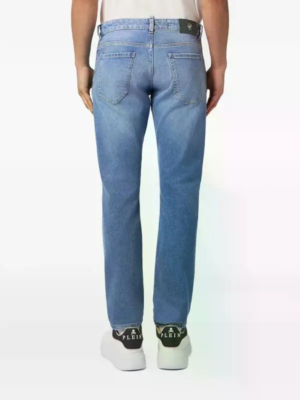 Philipp Plein Washed Denim Straight Leg Jeans - Blue