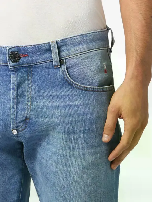 Philipp Plein Washed Denim Straight Leg Jeans - Blue