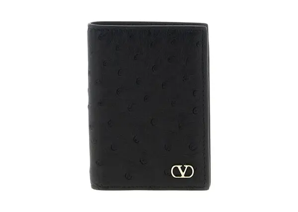 Valentino Garavani Valentio Vlogo Leather Card Holder - Black