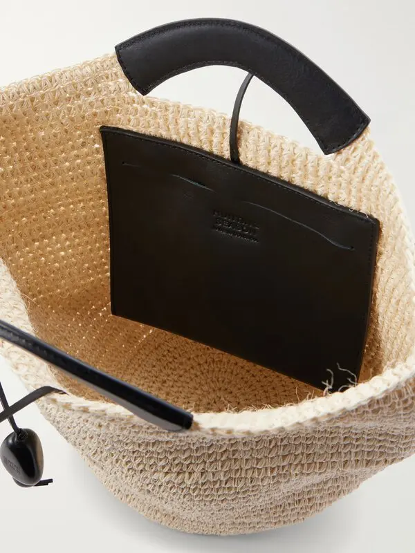 HUNTING SEASON Large Leather-trimmed Raffia Shopper Tote - Neutrals