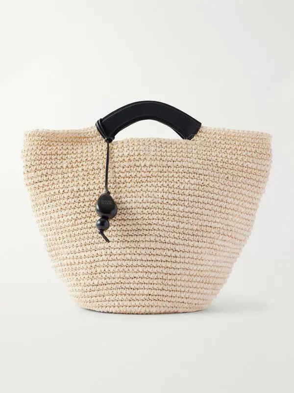 HUNTING SEASON Large Leather-trimmed Raffia Shopper Tote - Neutrals
