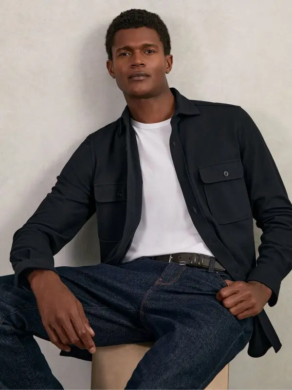 REISS Forsithe Textured Twin-pocket Overshirt Cotton-blend - Navy
