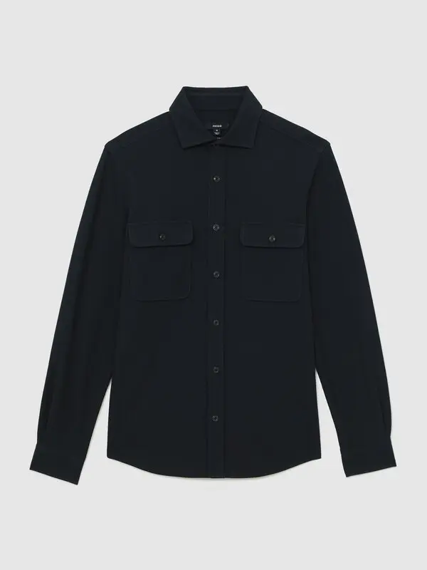 REISS Forsithe Textured Twin-pocket Overshirt Cotton-blend - Navy