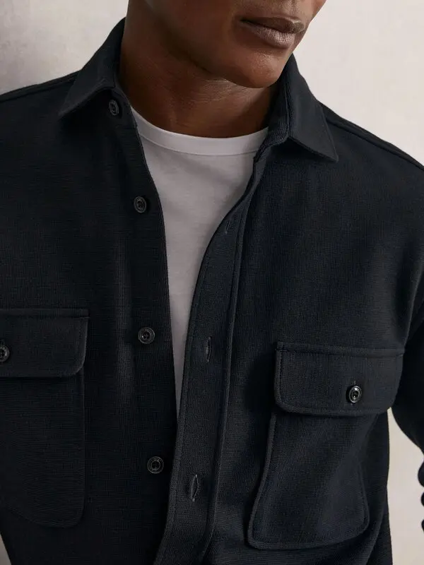 REISS Forsithe Textured Twin-pocket Overshirt Cotton-blend - Navy