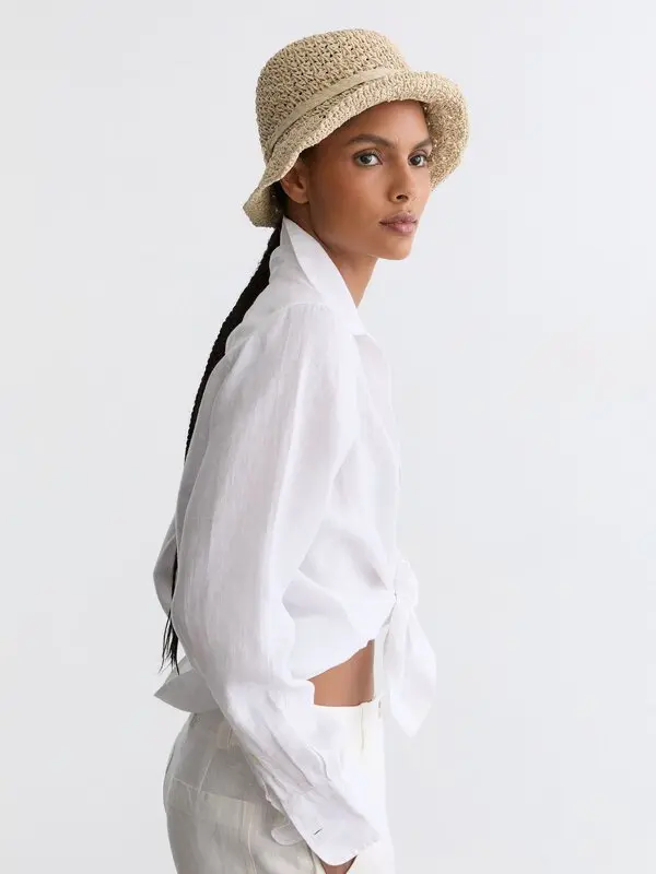 REISS Crochet Bucket Hat - Natural