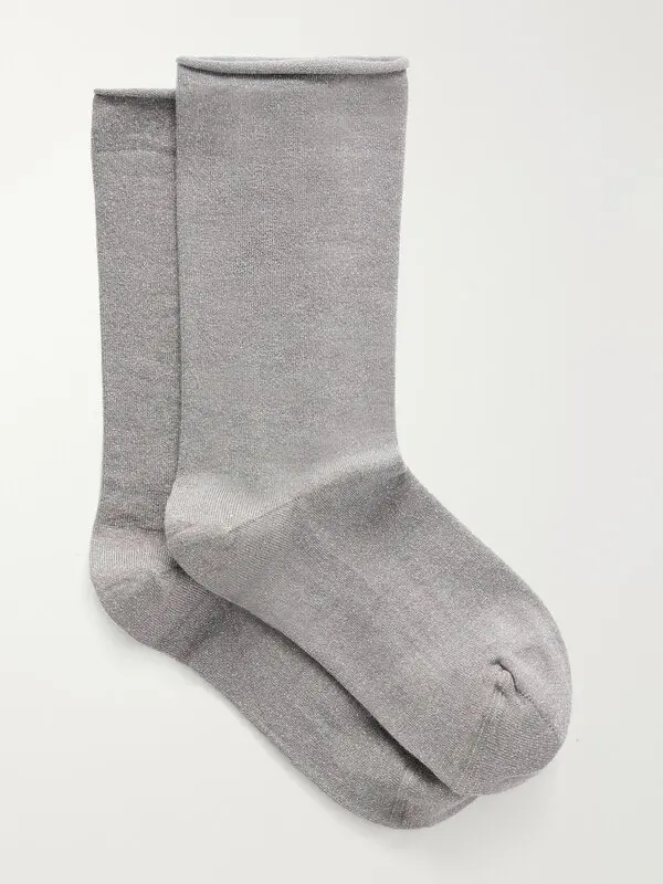Brunello Cucinelli Metallic Cashmere-blend Ankle Socks - Gray