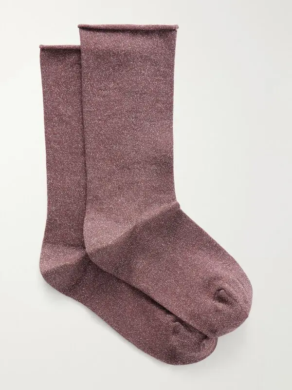 Brunello Cucinelli Metallic Cashmere-blend Ankle Socks - Burgundy