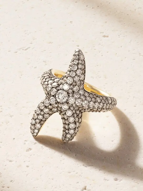 LUCY DELIUS Sea Star Ring 14-karat Rhodium-plated Diamond Ring - Gold