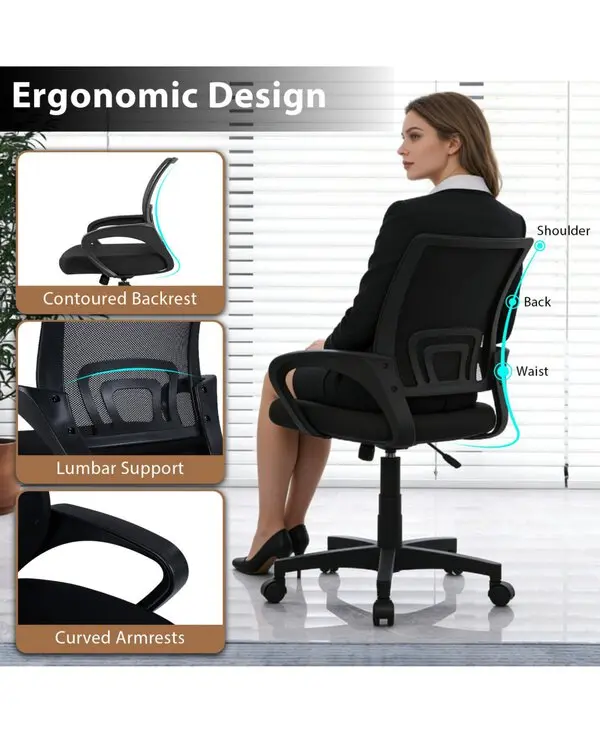 SLICKBLUE Mid Back Office Chair Mesh Ergonomic Lumbar Support