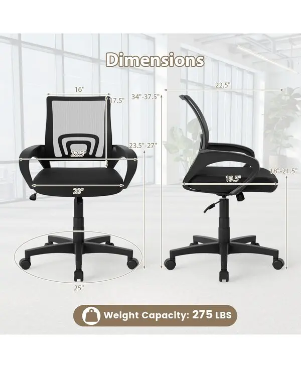 SLICKBLUE Mid Back Office Chair Mesh Ergonomic Lumbar Support