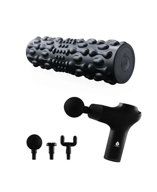 PURSONIC Deep Tissue Recovery Bundle 3-speed Percussion Massager + Flexipulse 5-speed Vibrating Foam Roller - Black