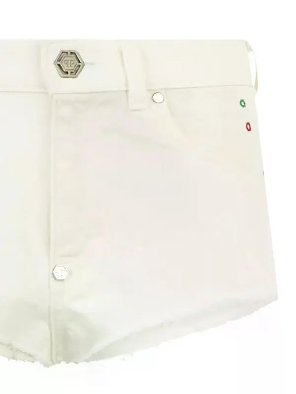 Philipp Plein White Denim Frayed Shorts