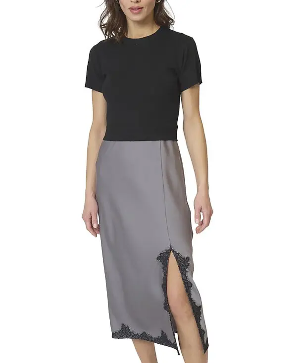 Central Park West Celeste Lace And Sweater Combo Dress - Black And Grey