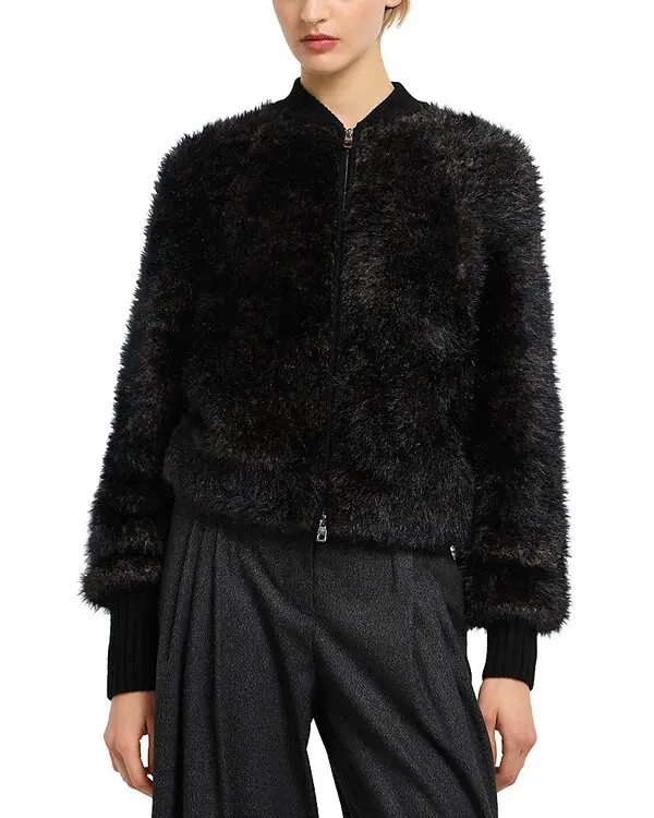 Emporio Armani Faux Fur Effect Bomber Jacket - Black