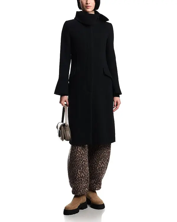 Emporio Armani Tricot Effect Coat With Detachable Collar