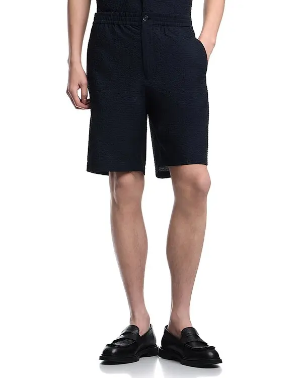 Emporio Armani Regular Fit Seersucker Bermuda Shorts - Dark Navy